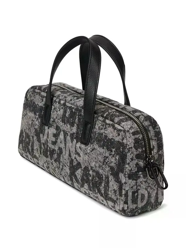 Karl Lagerfeld Logo Print Denim Bowling Bag