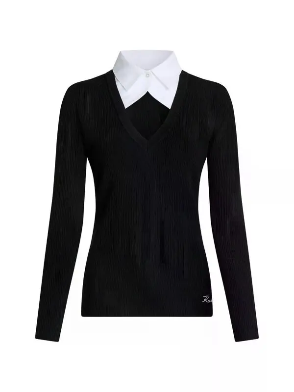 Karl Lagerfeld Ribbed-knit Polo Top With Contrast Collar