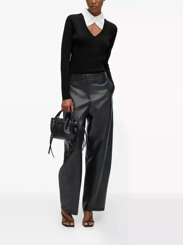 Karl Lagerfeld Ribbed-knit Polo Top With Contrast Collar