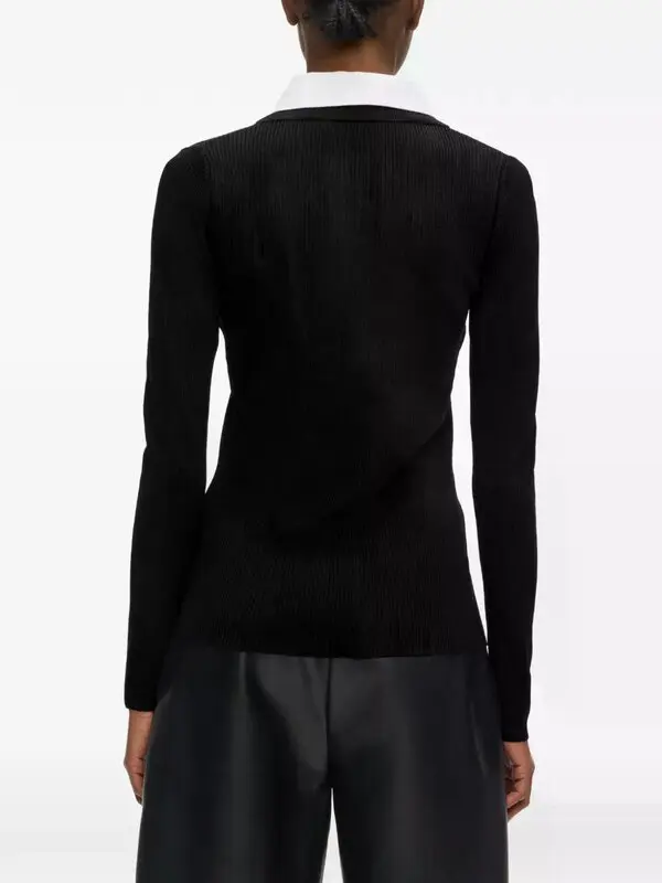 Karl Lagerfeld Ribbed-knit Polo Top With Contrast Collar