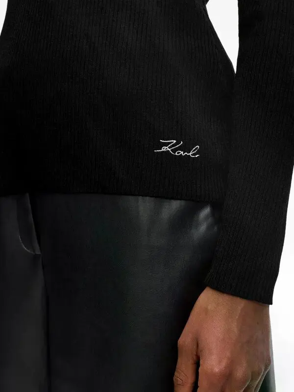 Karl Lagerfeld Ribbed-knit Polo Top With Contrast Collar