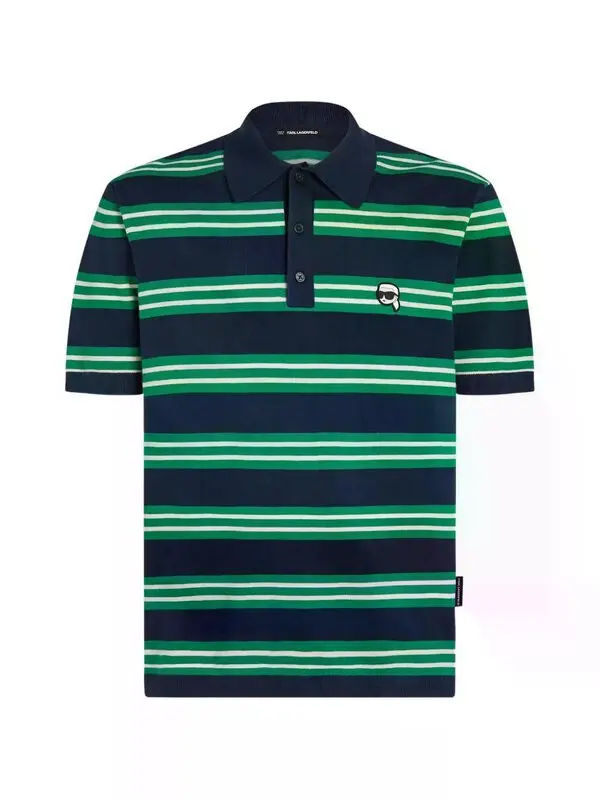 Karl Lagerfeld Ikon Stripe Knit Polo Shirt - Blue