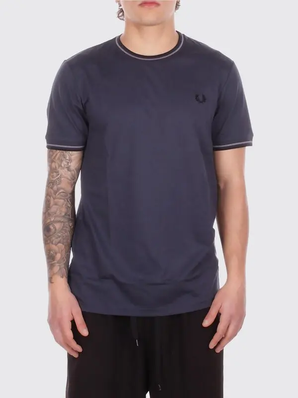 Fred Perry Cotton T-shirt With Logo - Blue