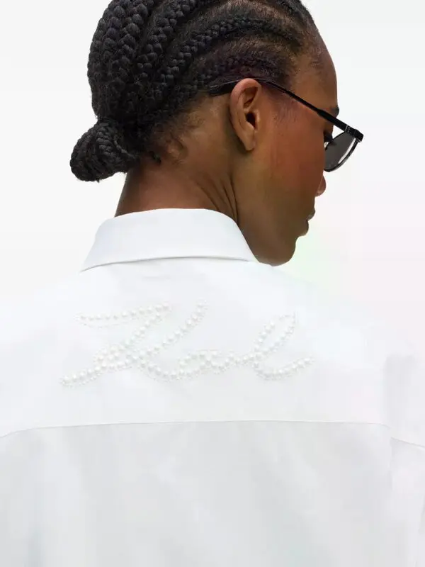 Karl Lagerfeld Pearl-embellished Poplin Tunic Shirt