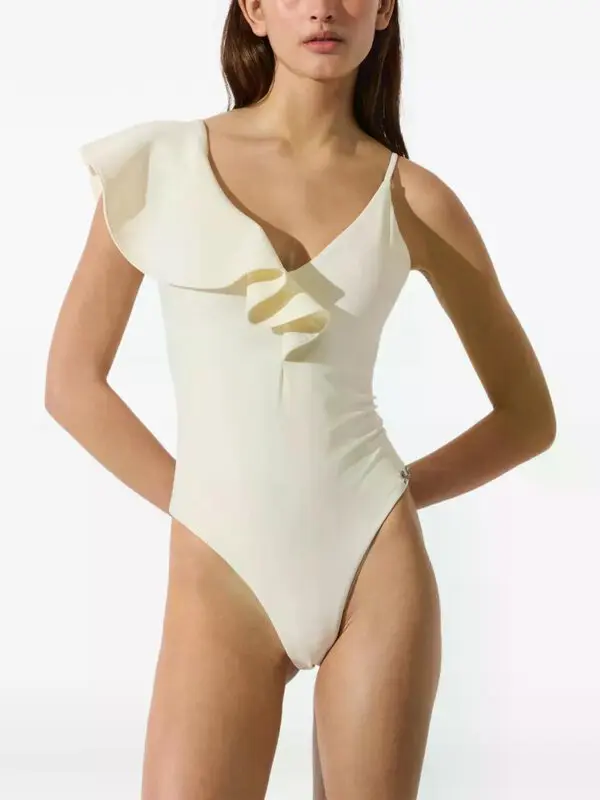 Karl Lagerfeld Ruffle-trim One-shoulder Swimsuit