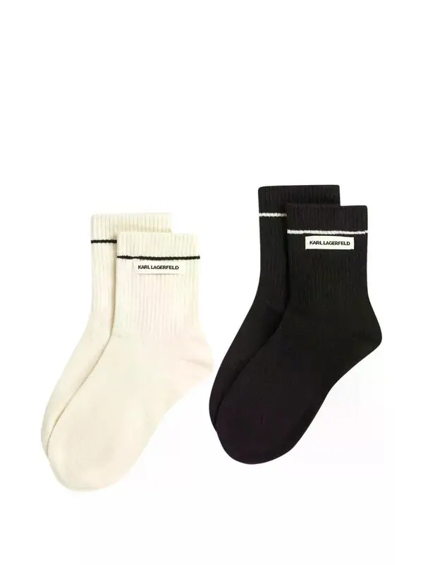 Karl Lagerfeld Ribbed Logo Patch Socks Pack Of Two - Neutrals