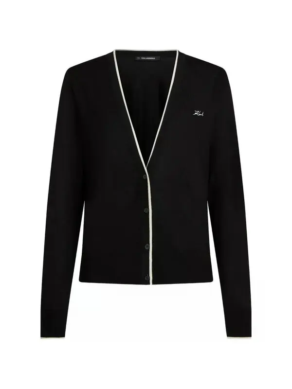 Karl Lagerfeld Merino Wool Cardigan With Contrast Trim