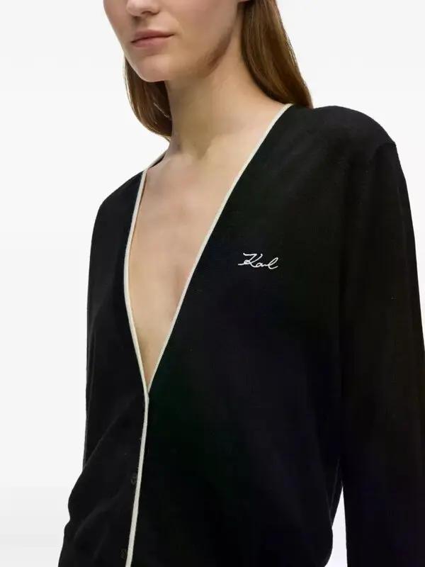 Karl Lagerfeld Merino Wool Cardigan With Contrast Trim