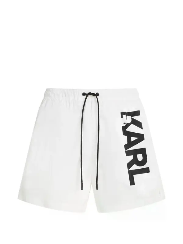 Karl Lagerfeld Logo Print Swim Shorts - White