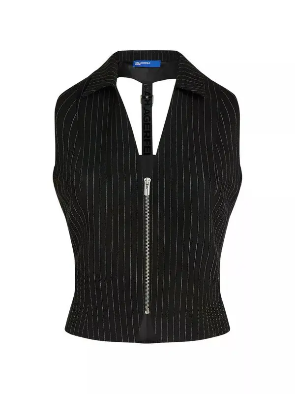 Karl Lagerfeld Pinstripe Zip-up Waistcoat - Black