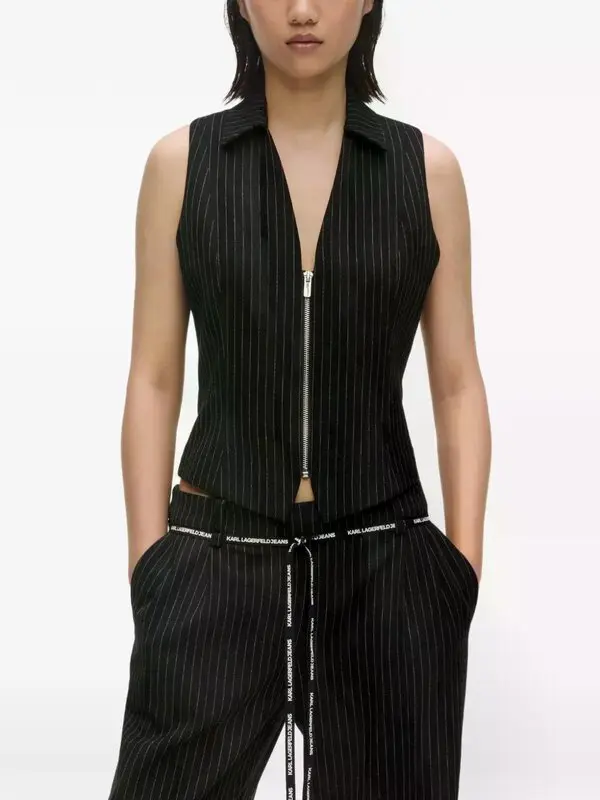 Karl Lagerfeld Pinstripe Zip-up Waistcoat - Black