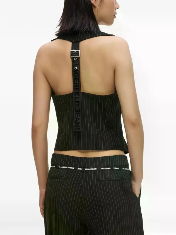 Karl Lagerfeld Pinstripe Zip-up Waistcoat - Black