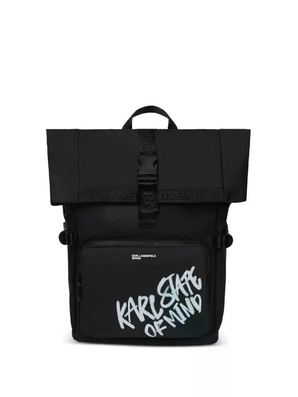 Karl Lagerfeld Slogan Print Buckled Backpack - Black