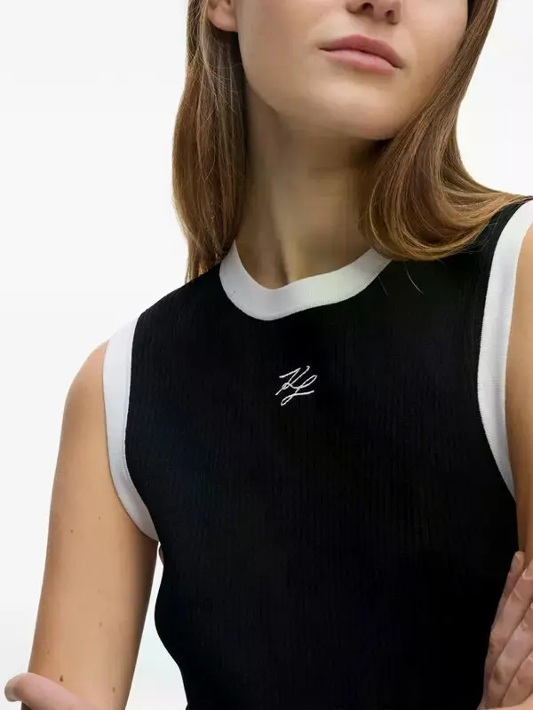 Karl Lagerfeld Ribbed Knit Contrast Trim Tank Top - Black