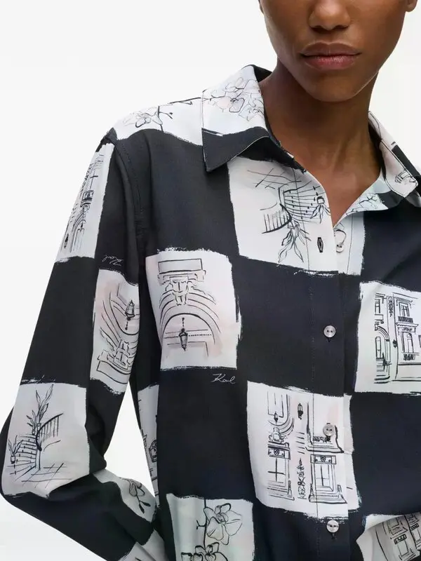 Karl Lagerfeld Checkerboard Sketch-print Button-up Shirt
