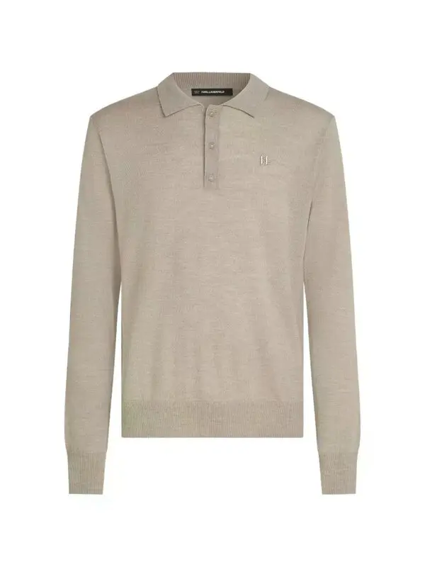 Karl Lagerfeld Merino Wool Long-sleeved Polo Shirt - Neutrals