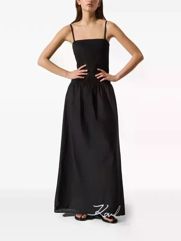 Karl Lagerfeld Maxi Shirred Beach Dress - Black