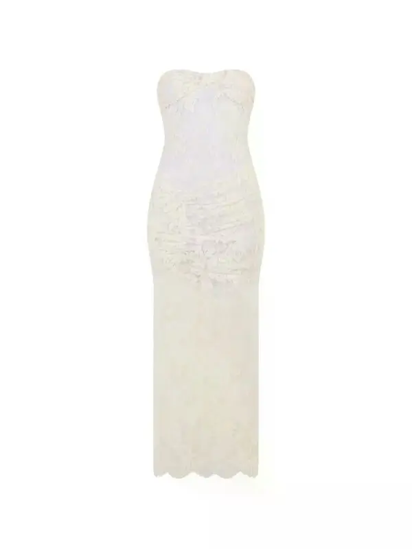 THE MANNEI Lace Overlay Ruched Maxi Dress