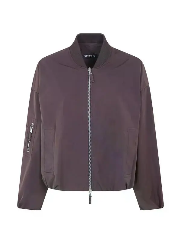 DRHOPE Zip-up Bomber Jacket With Zip-fastening Sleeve Pocket - Brown