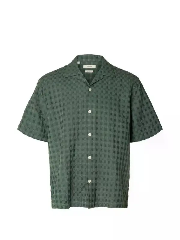 SELECTED Textured Revere Collar Short Sleeve Shirt - Green