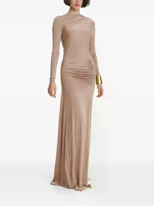 2310 STUDIO Ruched Detail Backless Maxi Dress - Neutrals