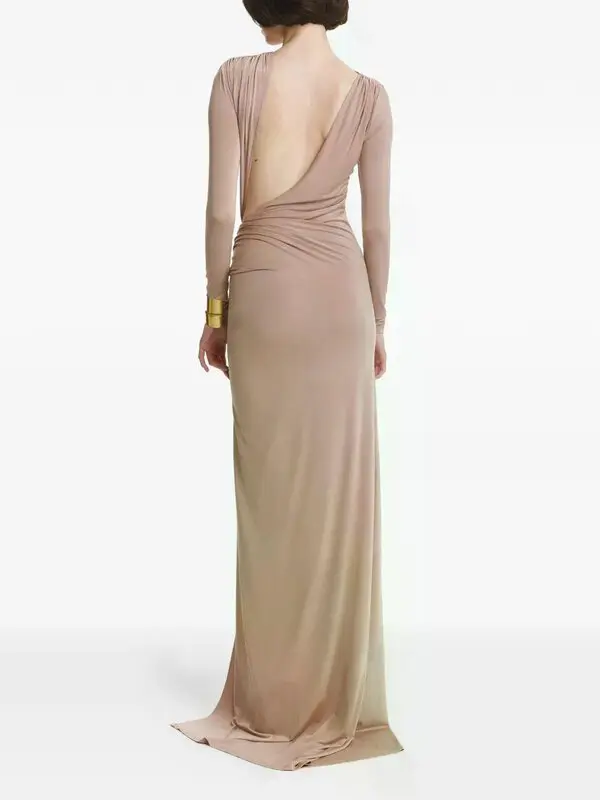 2310 STUDIO Ruched Detail Backless Maxi Dress - Neutrals