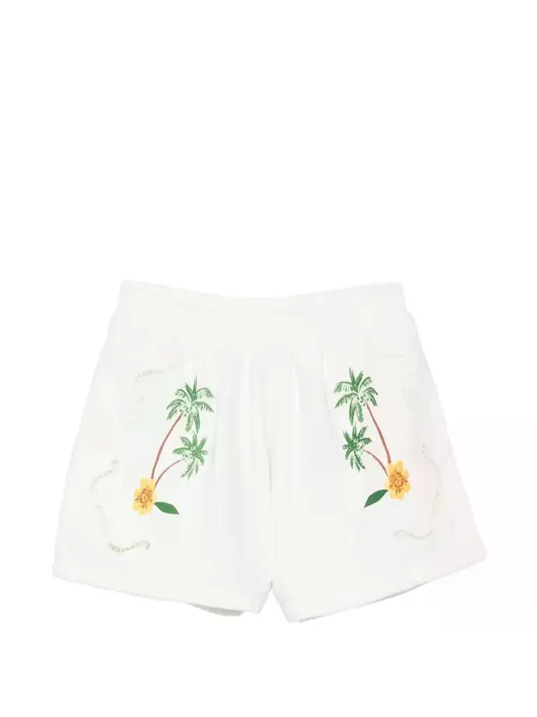 Farm Rio Coconut Trees Come To Rio" Embroidered Shorts - White