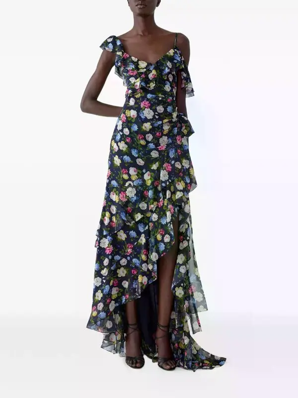 Carolina Herrera Floral Print Silk Asymmetric Dress