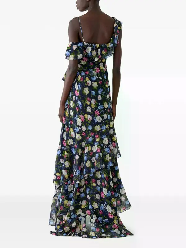 Carolina Herrera Floral Print Silk Asymmetric Dress
