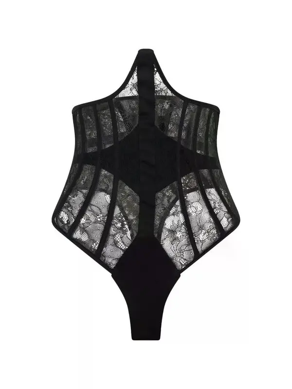 THE MANNEI Lace-panelled Boned Bodysuit - Black