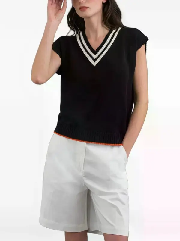 MOORER Striped V-neck Vest