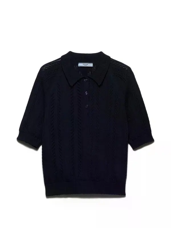 Prada Openwork Cotton Short-sleeve Polo Shirt
