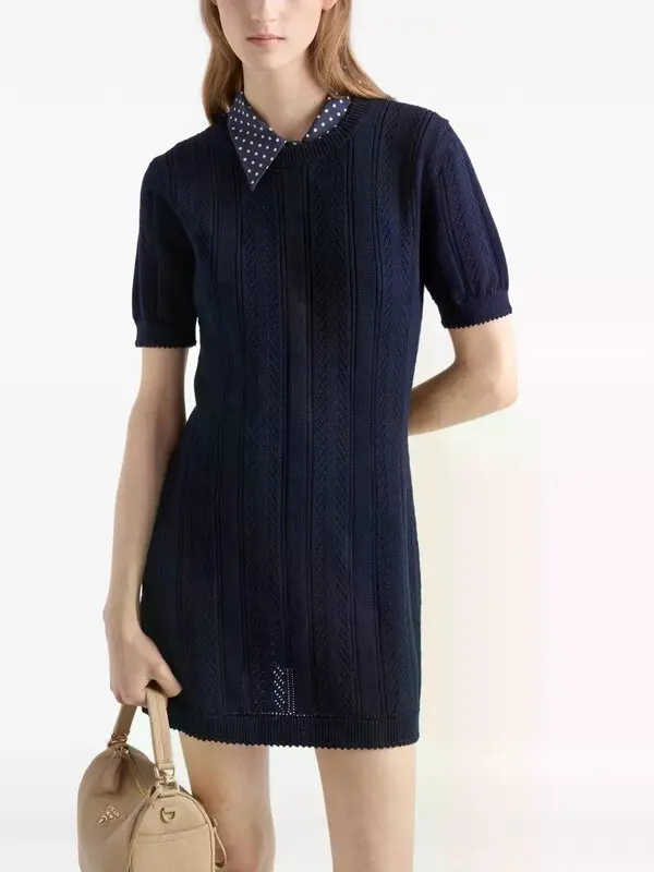 Prada Openwork Cotton Mini Dress - Blue