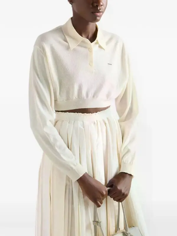 Prada Cropped Cashmere Polo Shirt - Neutrals
