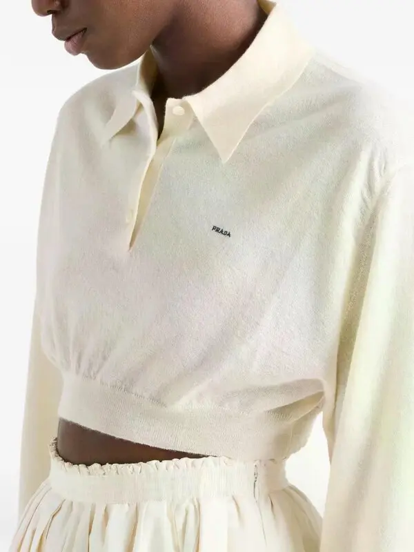 Prada Cropped Cashmere Polo Shirt - Neutrals
