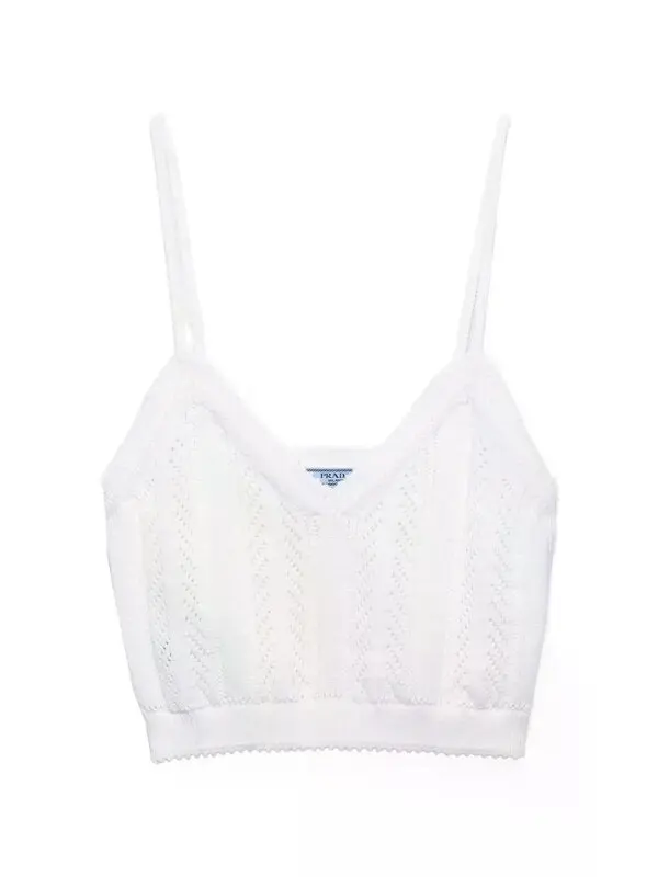 Prada Openwork Cotton Cropped Spaghetti Strap Top