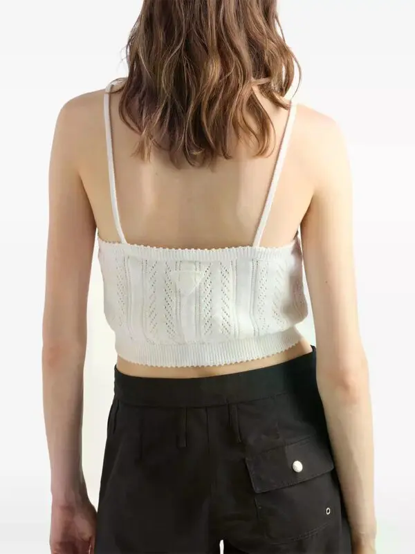 Prada Openwork Cotton Cropped Spaghetti Strap Top