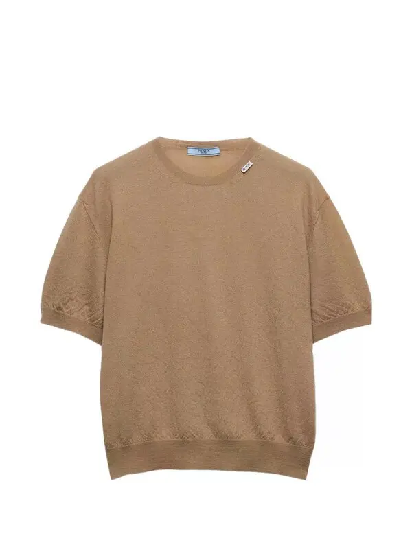 Prada Light Cashmere Short Sleeve Sweater - Neutrals