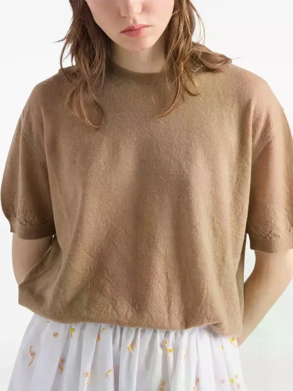 Prada Light Cashmere Short Sleeve Sweater - Neutrals