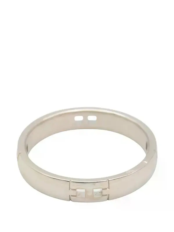 Hermès 18kt White Gold Hercules Engraved Logo Ring - Silver