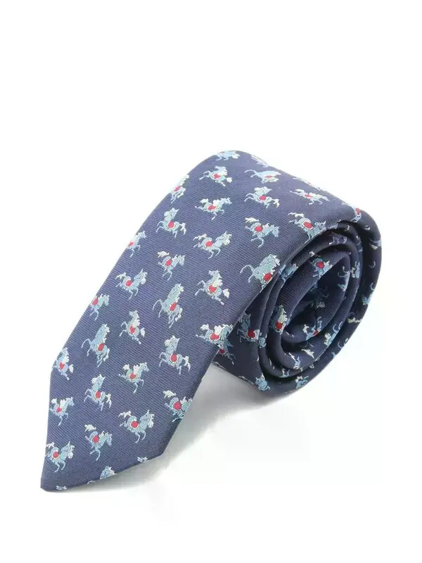 Hermès Silk Horse Pattern Tie - Blue