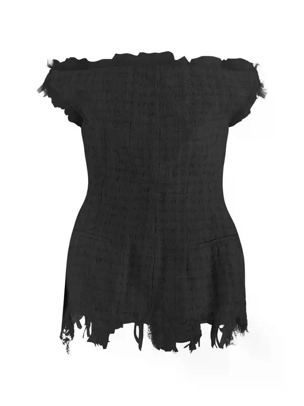 Matieres Fecales Distressed Tweed Off-the-shoulder Blouse