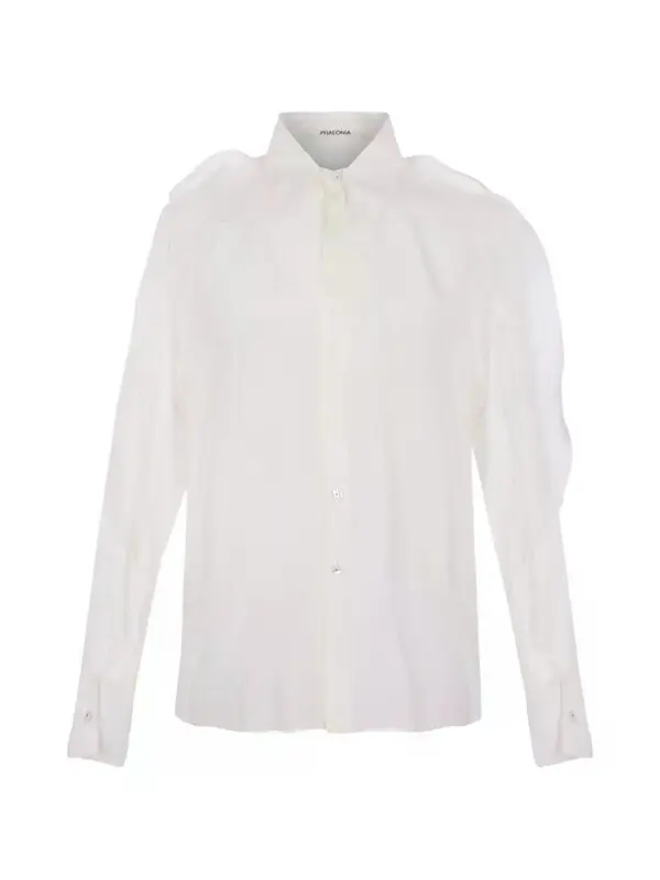 PHAEONIA Phaedonia Silk Ruffled Shoulder Shirt