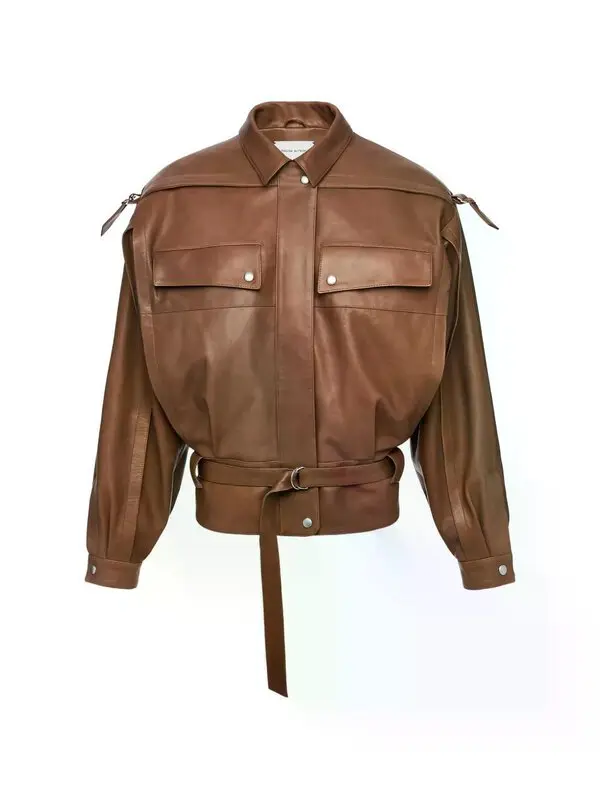 Magda Butrym Belted Leather Jacket - Brown