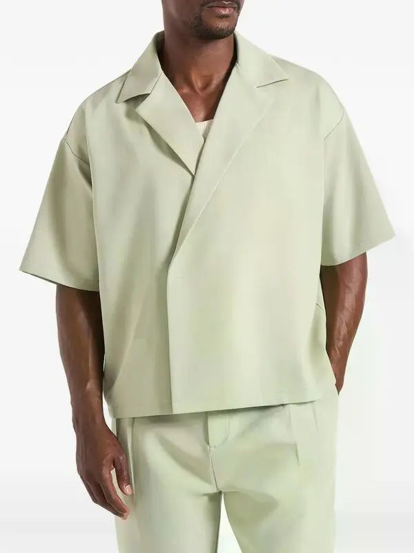 Manière De Voir Abel In Sage Boxy Double Breasted Tailored Shirt - Green