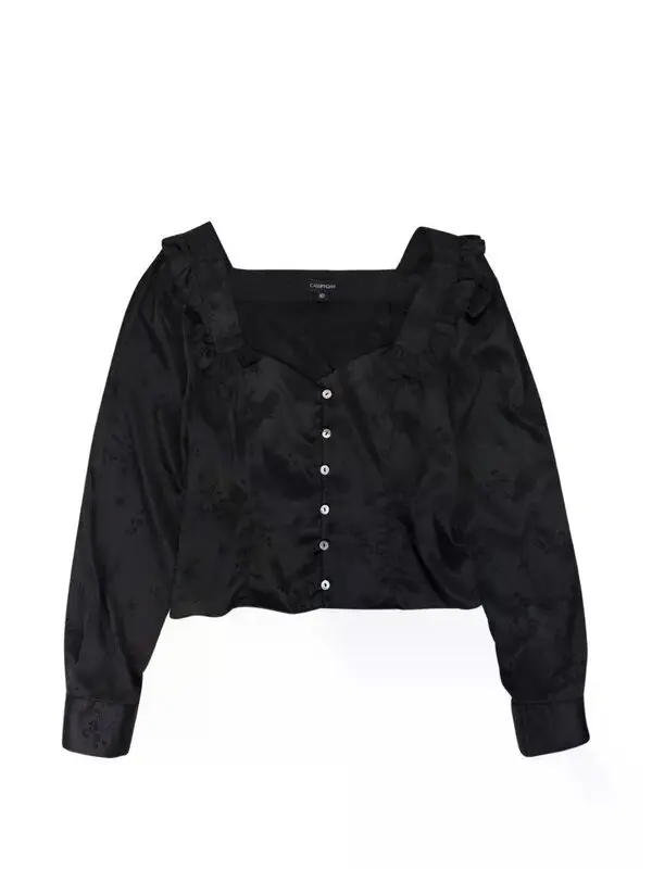 Callipygian Floral Jacquard Ruffled Blouse - Black