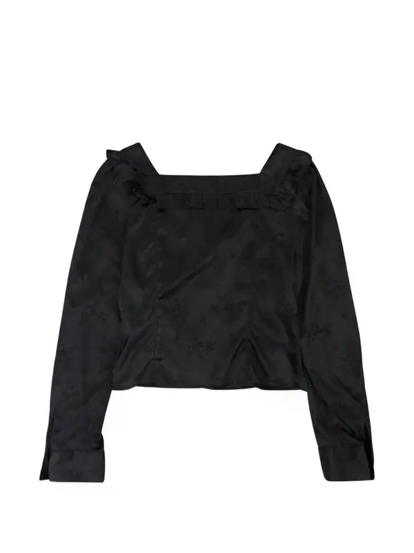 Callipygian Floral Jacquard Ruffled Blouse - Black