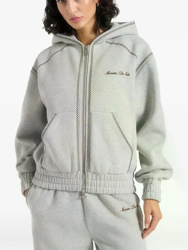 Manière De Voir Manierè De Voir Light Whipstitch Raglan Effect Zip Hoodie - Grey