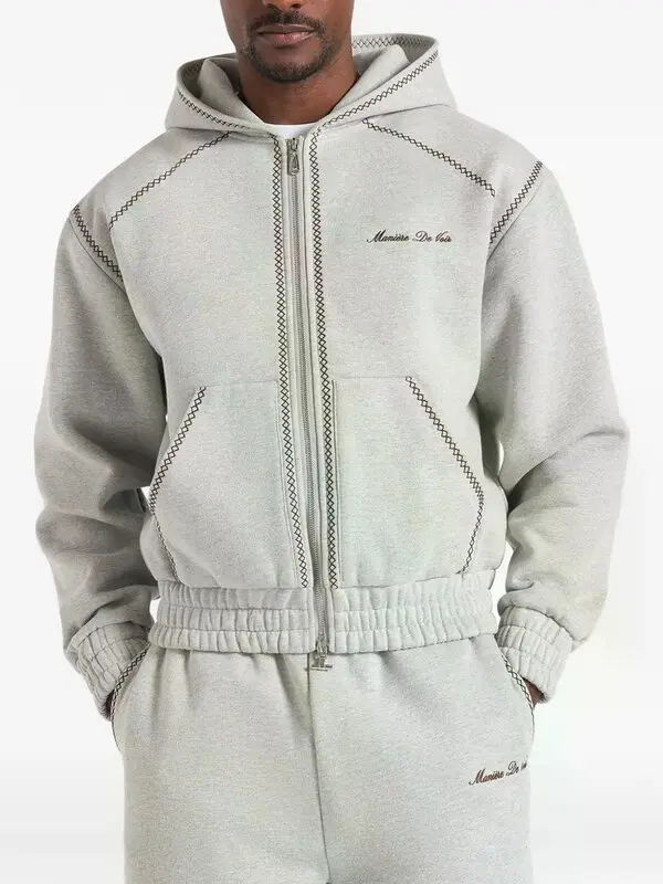 Manière De Voir Manierè De Voir Light Whipstitch Raglan Effect Zip Hoodie - Grey