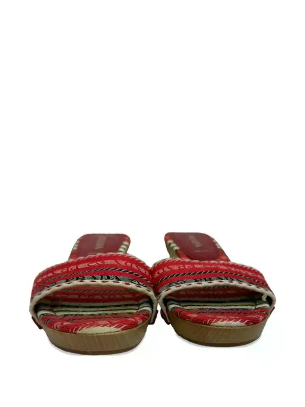 Prada Patterned Wooden Mule Sandals